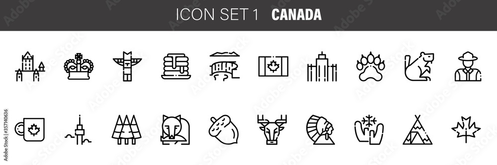 Canada icons in thin line style. icon set. Vector illustration Stock ...