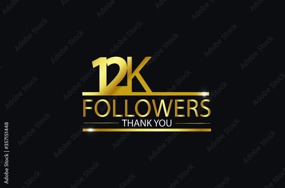 12K,12.000 Followers celebration logotype. anniversary logo with golden ...