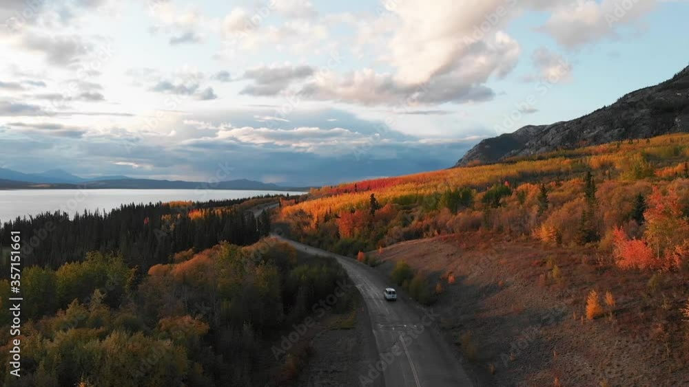 Beautiful fall, autumn view of Little Atlin Lake in Yukon Territory ...