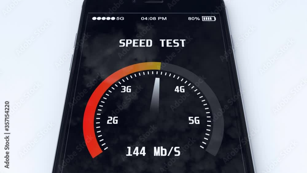 5g technology concept with speed test mobile application running on the ...