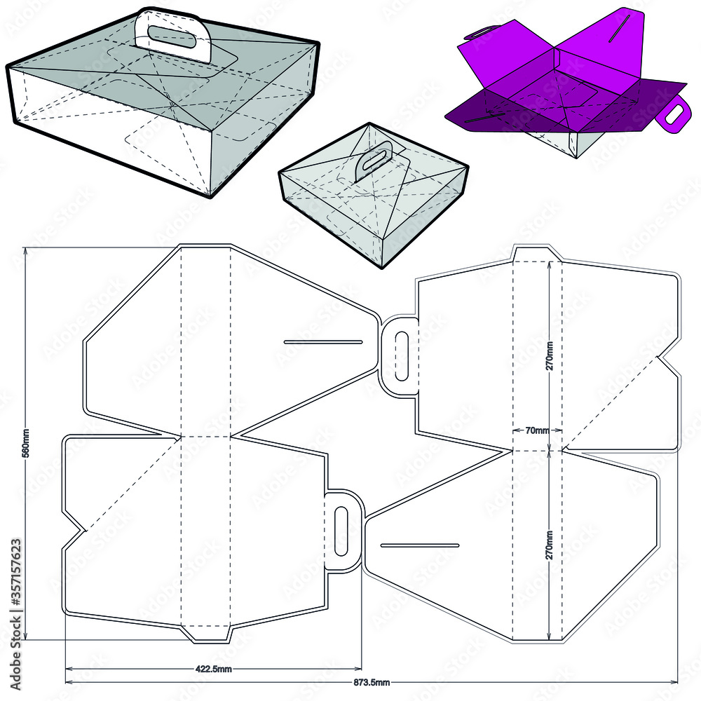 Cake Box with handle and Die-cut Pattern. The .eps file is full scale ...
