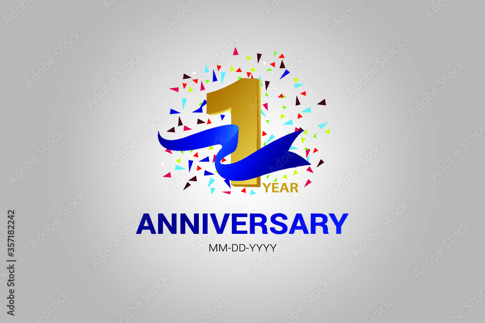 1 years anniversary blue ribbon celebration logotype. anniversary logo ...