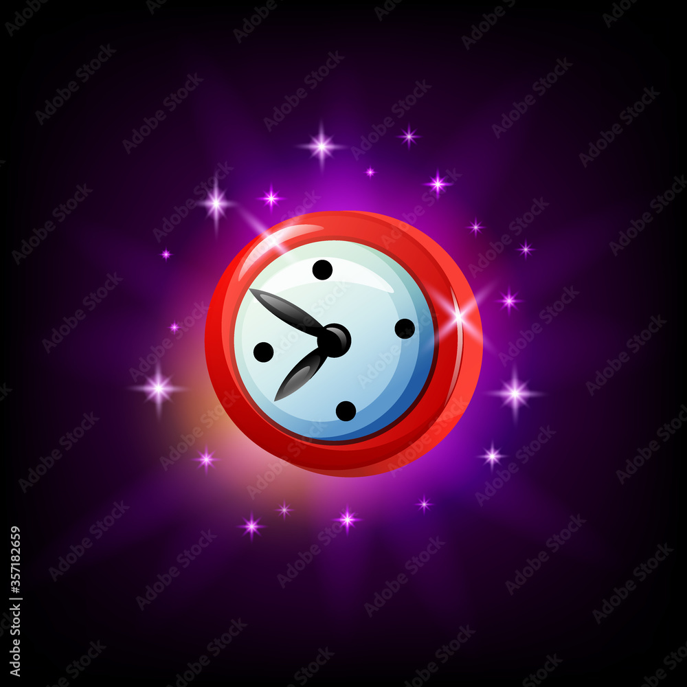 Mobile game clock or timer icon on black background. Vector graphic ...