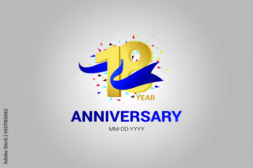 18 years anniversary blue ribbon celebration logotype. anniversary logo ...