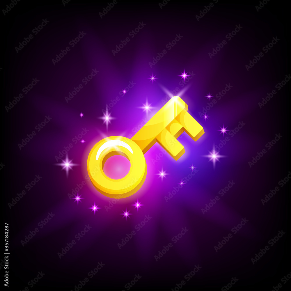 Gold key mobile game icon password symbol on dark background. Mobile ...