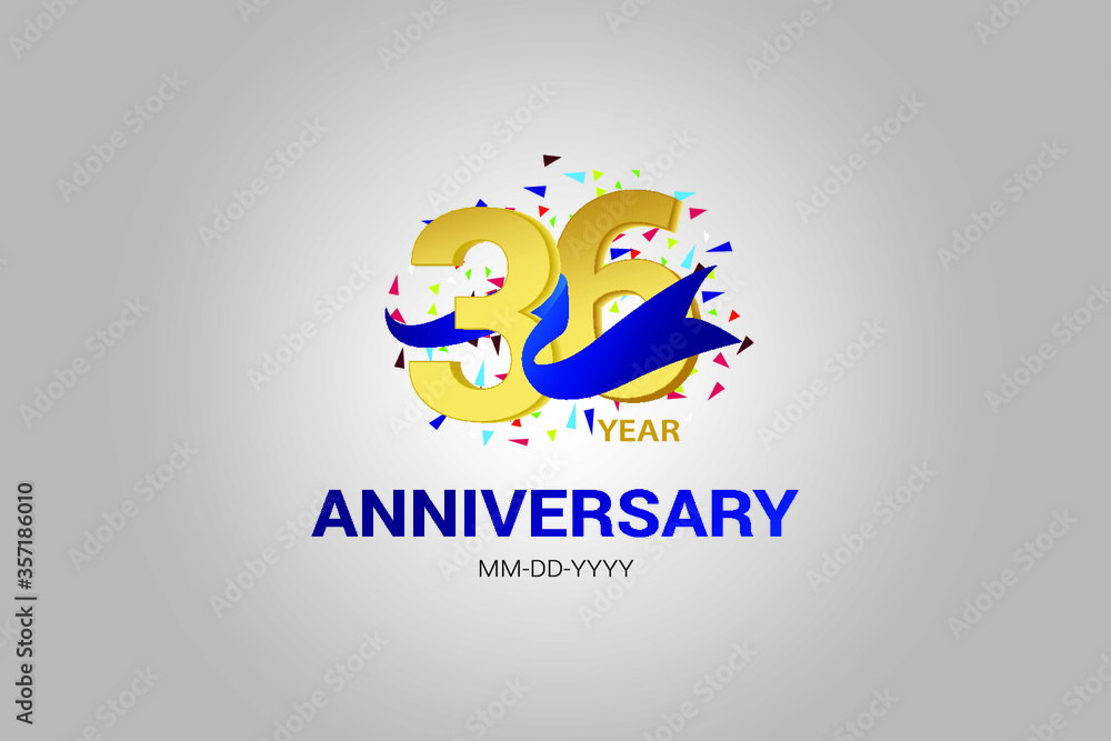 36 years anniversary blue ribbon celebration logotype. anniversary logo ...