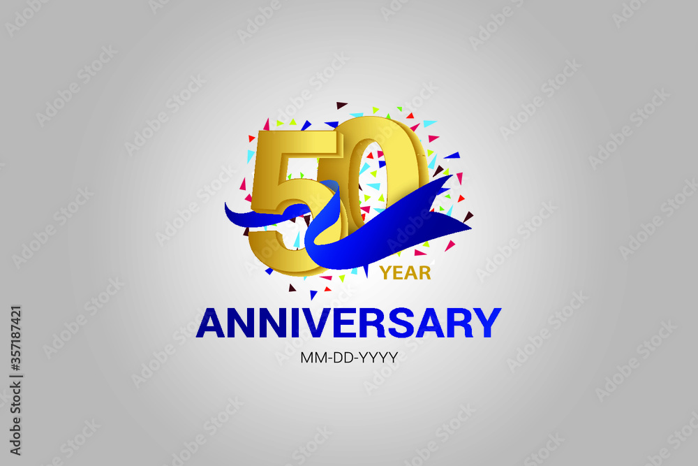 50 years anniversary blue ribbon celebration logotype. anniversary logo ...