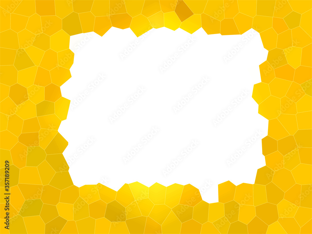 Abstract yellow and white background. White square with jagged edges. White square on a yellow ...