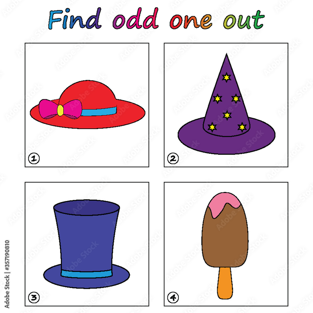 Find odd one out - game for kids. Worksheet. Visual Educational puzzle Game for children. Stock ...