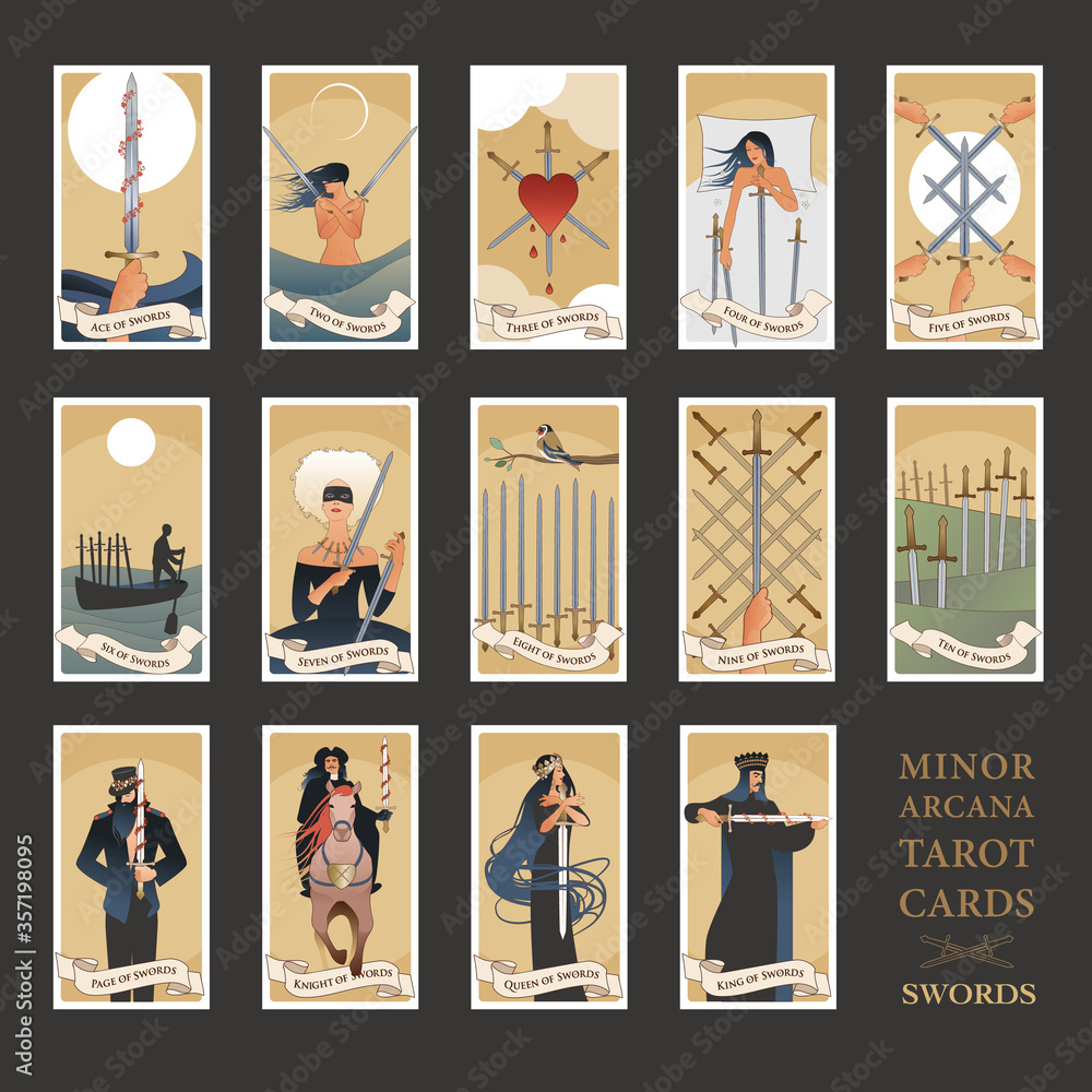 Minor Arcana Tarot cards. Swords From Ace to the figures of the Court ...
