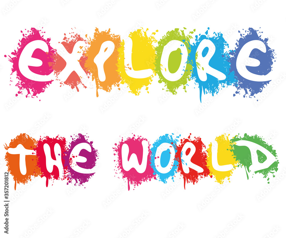explore the world in white splash background illustration Stock ...