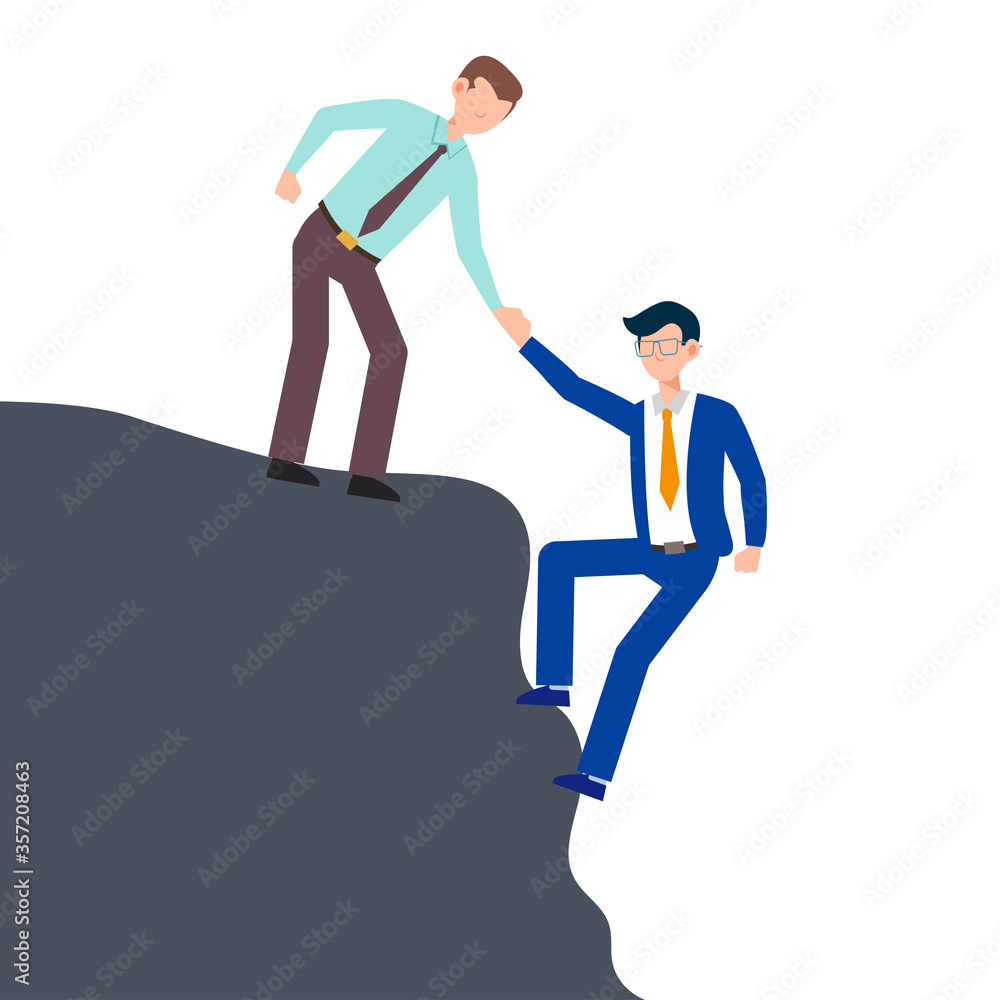 Cartoon character illustration of business friend helping each other ...