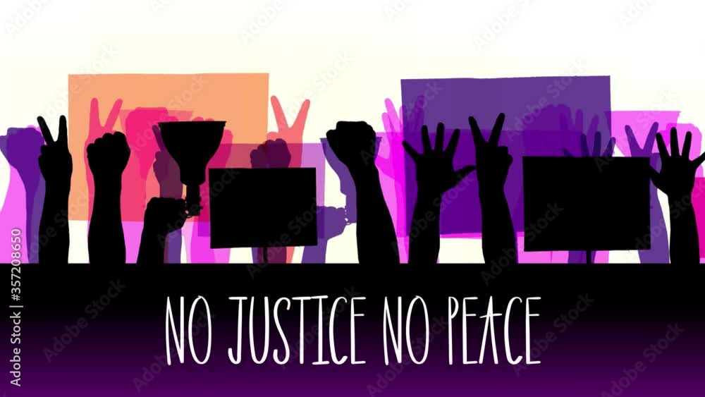 Video Stock Animation with text- NO JUSTICE NO PEACE. black silhouettes ...