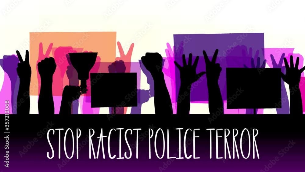 Animation with text- Stop Racist Police Terror. black silhouettes of ...