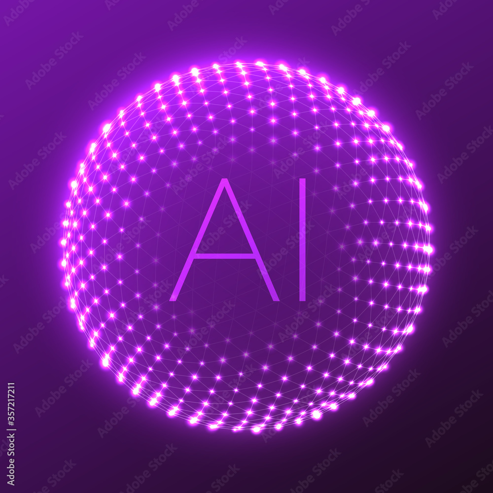Abstract AI. Artificial Intelligence 3D sphere. Futuristic technology ...
