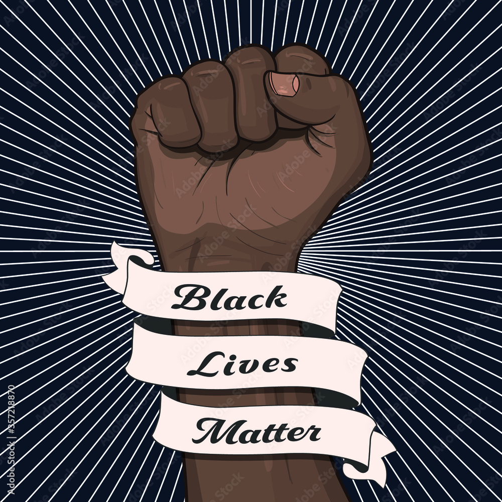 poster design of a black raised fist with banner. Black lives matter ...