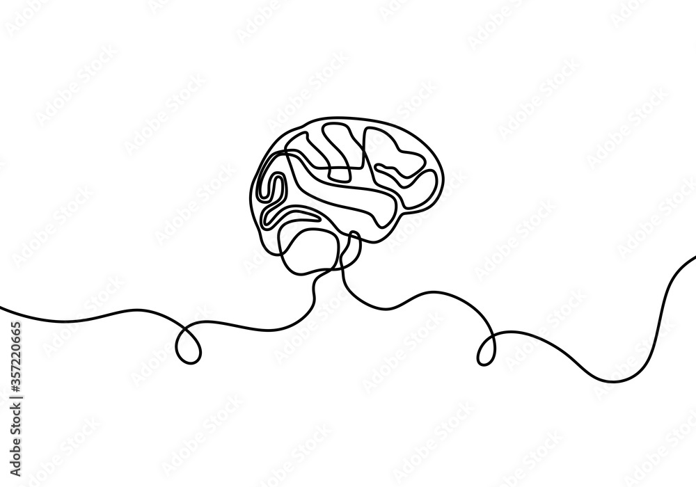 Continuous line art or one line drawing of a human brain. Hand draw ... Continuous line art or one line drawing of a human brain. Hand draw ...