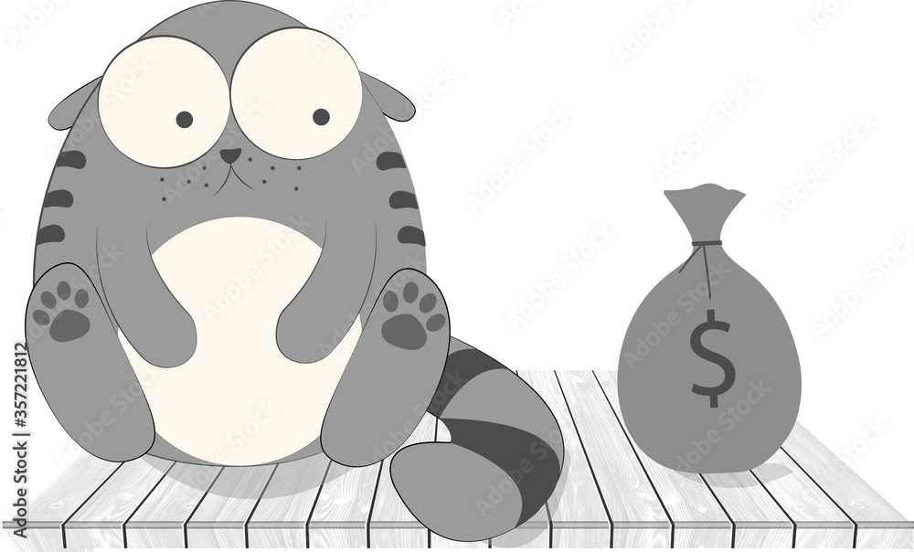 Funny cat and a money bag vector illustration. Cartoon cat Stock Vector ...