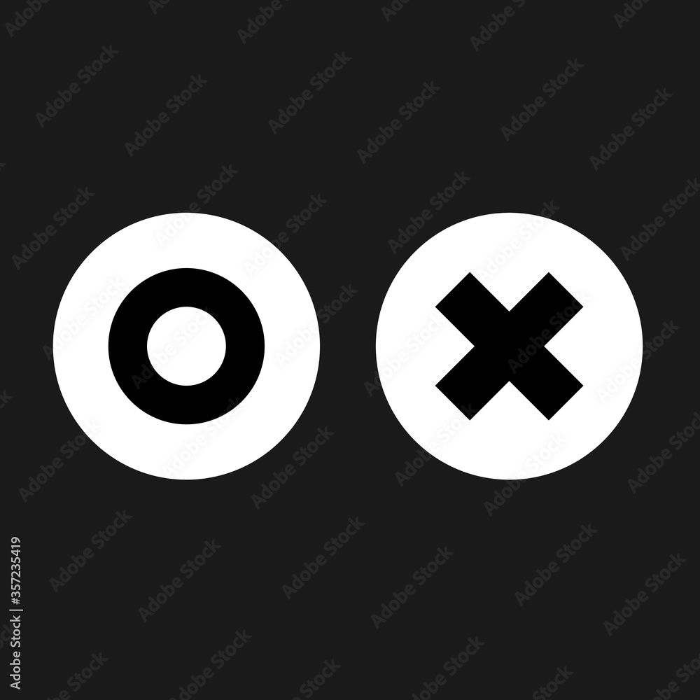 Simple O and X round shape icons, white circle & cross signs flat ...