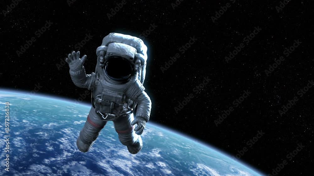Astronaut Waving in Earth Orbit. Beautiful High Detailed 3d Animation ...