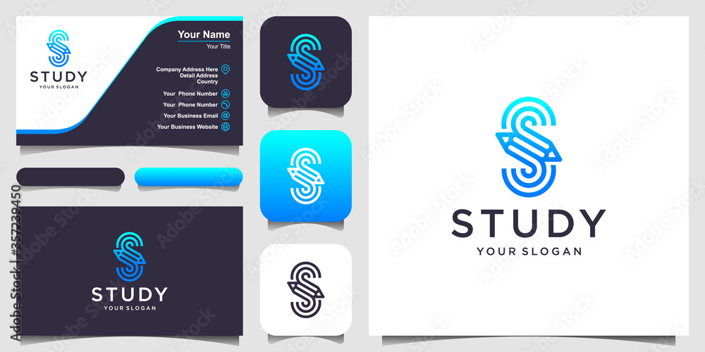 S Letter Pencil Alphabet with line art style logo design elements and ...