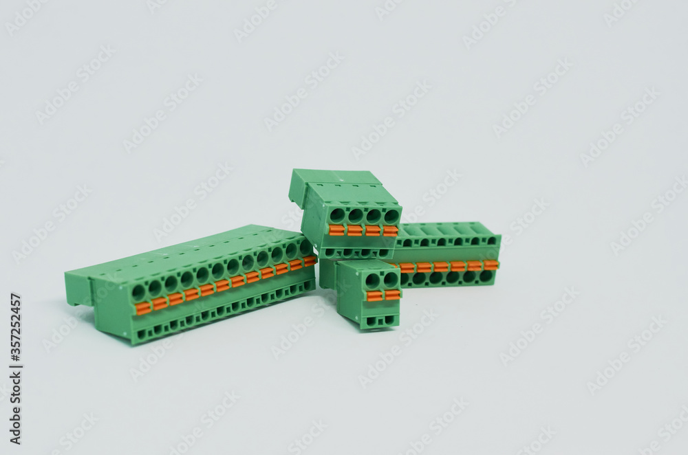 Different electrical connector blocks isolated on the white background ...