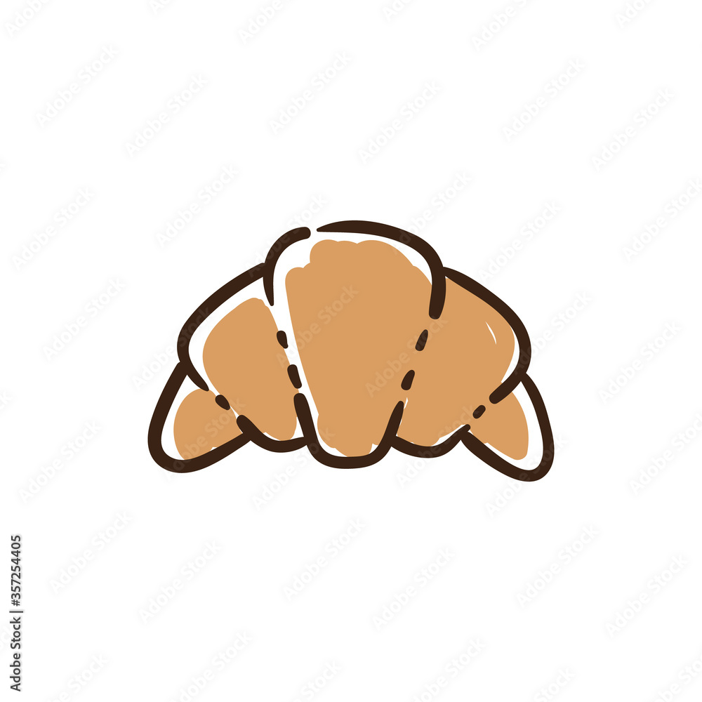 Croissant icon in doodle hand drawn style. Bakery shop symbol ...