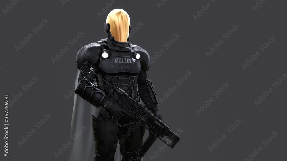 Futuristic sci-fi police officer for photobash, 3D Concept, close-up ...
