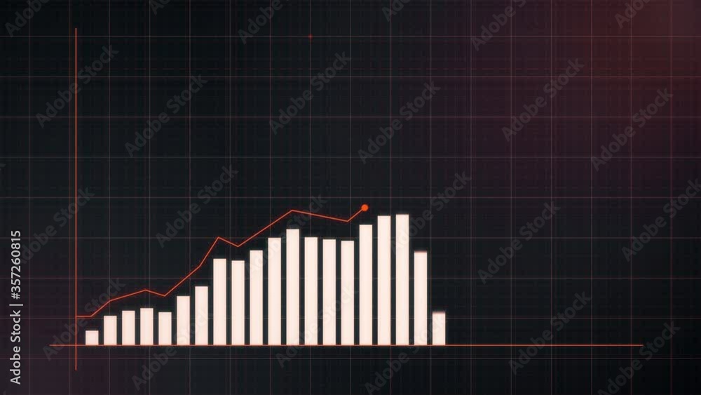 Hi-tech style growing bar chart. Orange color with a dark red grid ...
