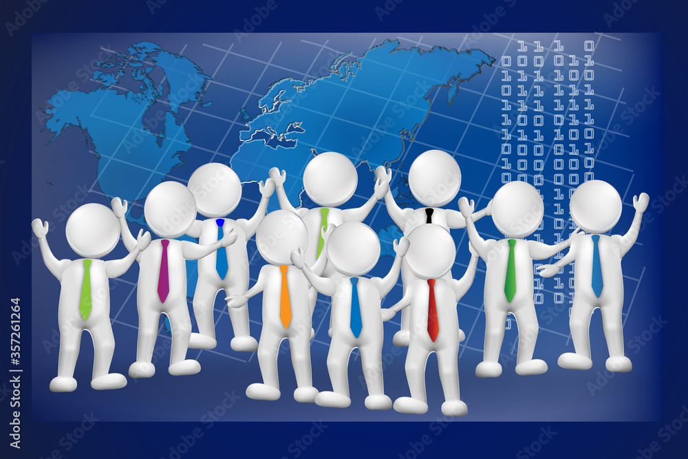 3D business unity white people with a world globe map vector image ...