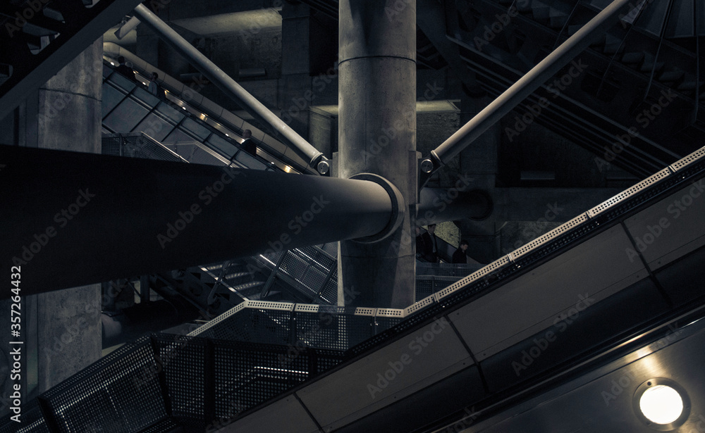 Futuristic Pillar Structure With Escalators And Steps In London England ...