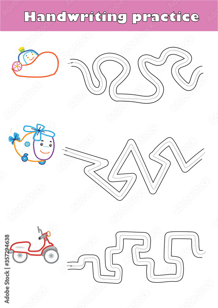 Handwriting practice sheet. Educational children game, tracing waves ...