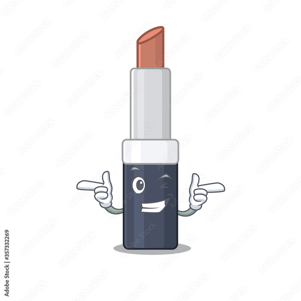 Cartoon design of brown lipstick showing funny face with wink eye ...