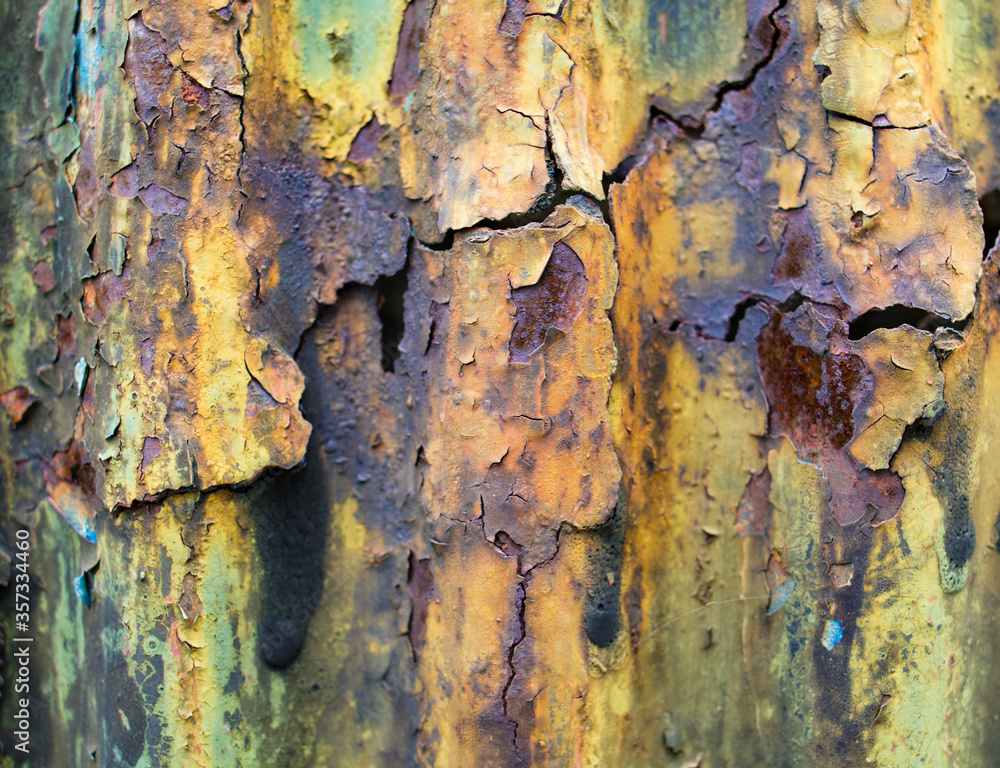Old weathered corrugated sheet /panel with peeled paint. Background ...
