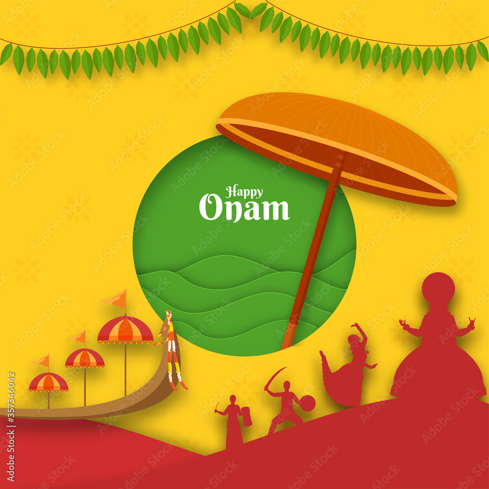 Paper Cut Round Shape Background with Maveli Olakkuda (Umbrella ...