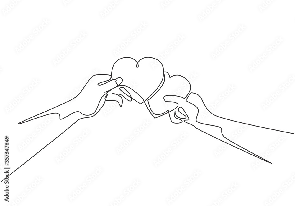 Single continuous line drawing of cute young happy man ad woman couple ...