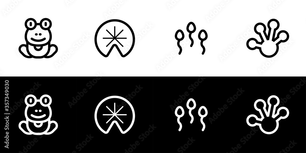 Frog icon set. Flat design icon collection isolated on black and white ...