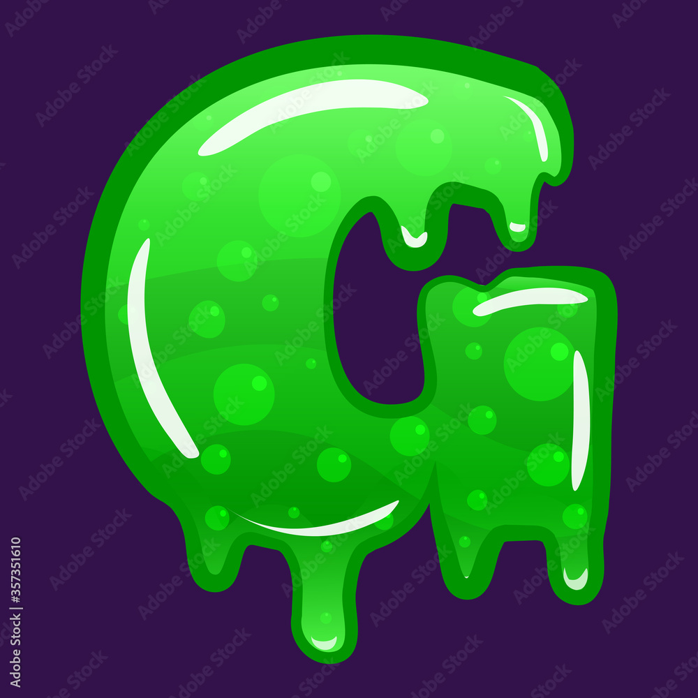 Slime font type letter G latin alphabet. Green bubbling toxic mold ...