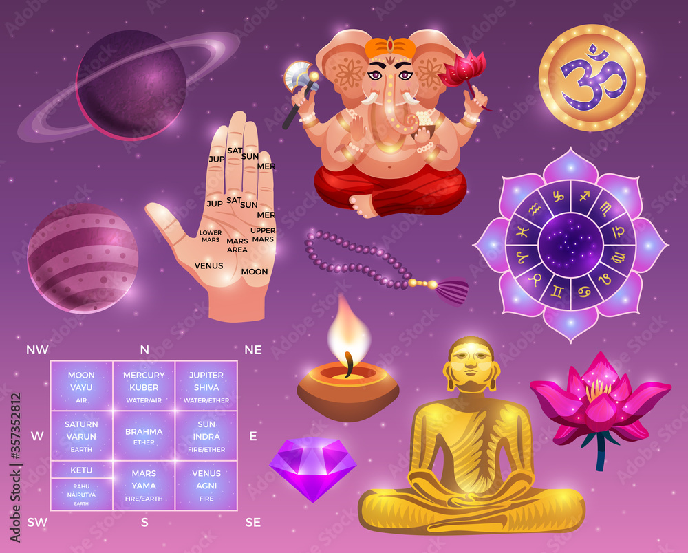 Vedic Astrology Set Stock Vector | Adobe Stock