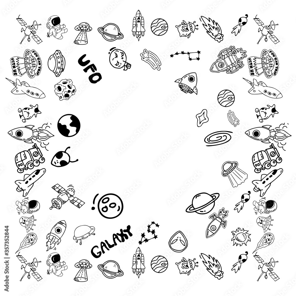 Galaxy illustration doodle vetor pattern sticker ufo Spaceship Alien ...