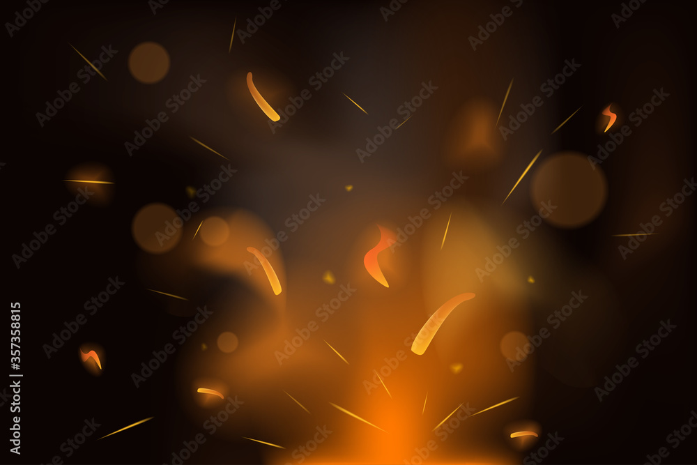 Fire sparks vector burning illustration. Flame burn realistic with ...