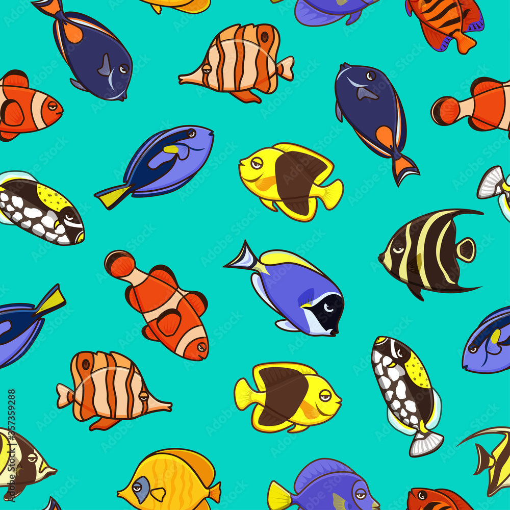 Cute fish vector illustration icons set. Tropical fish, sea fish ...