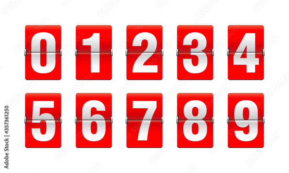 Flip countdown clock - vector digits - red counter timer, time ...