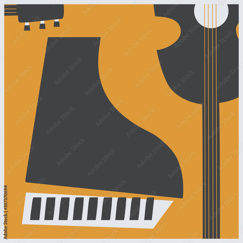 Music promotional poster with musical instruments vector illustration ...