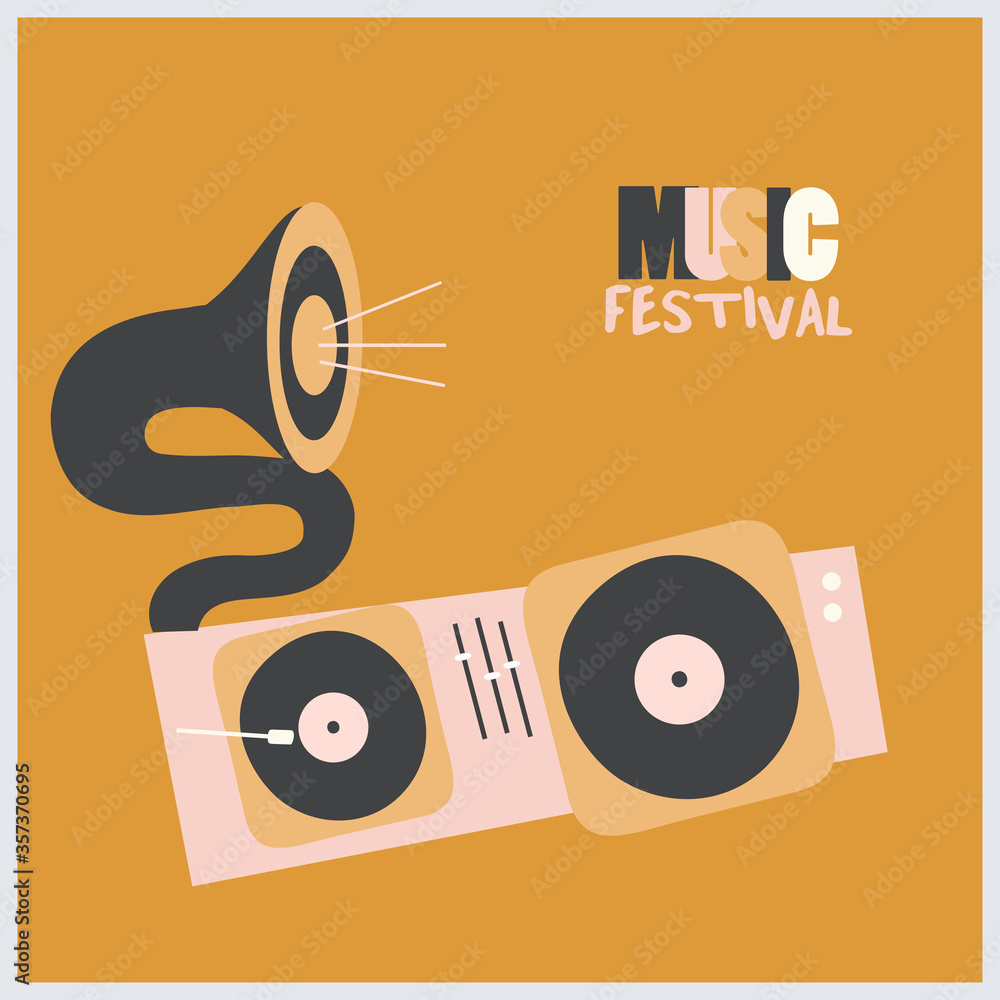 Music promotional poster with vinyl turntable and gramophone vector ...