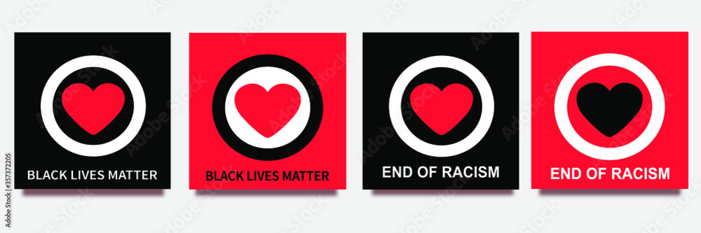 Black lives matter, end of racism text with heart in a circle. Vector ...