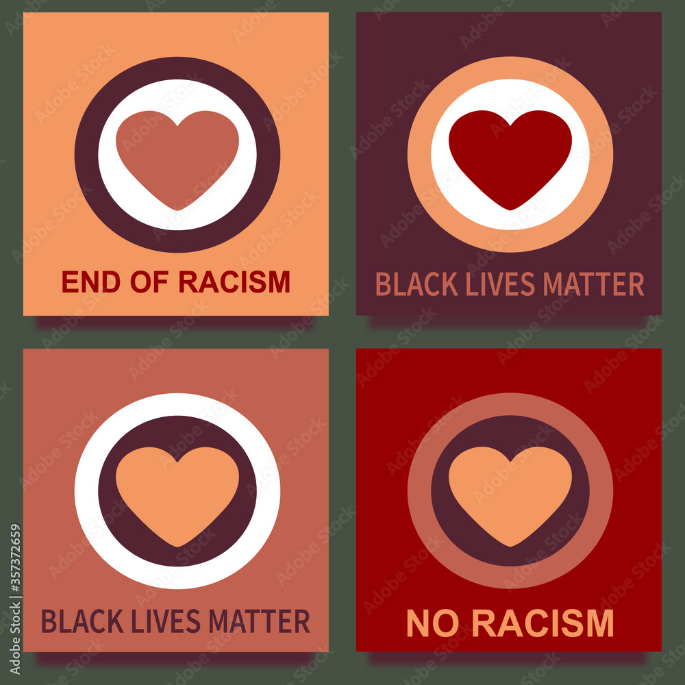 Black lives matter, end of racism text with heart in a circle. Vector ...