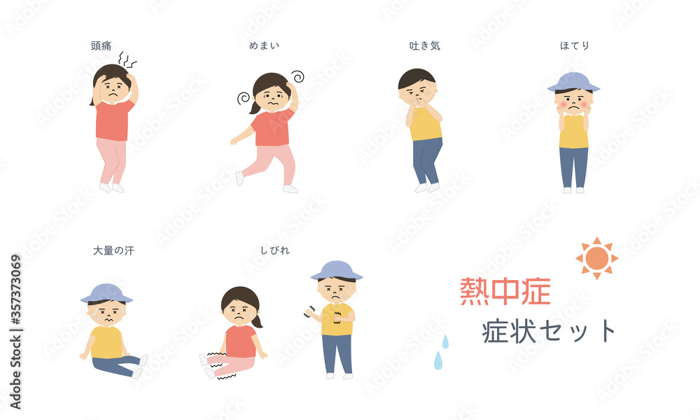 熱中症症状イラストセット (子供) Stock ベクター | Adobe Stock