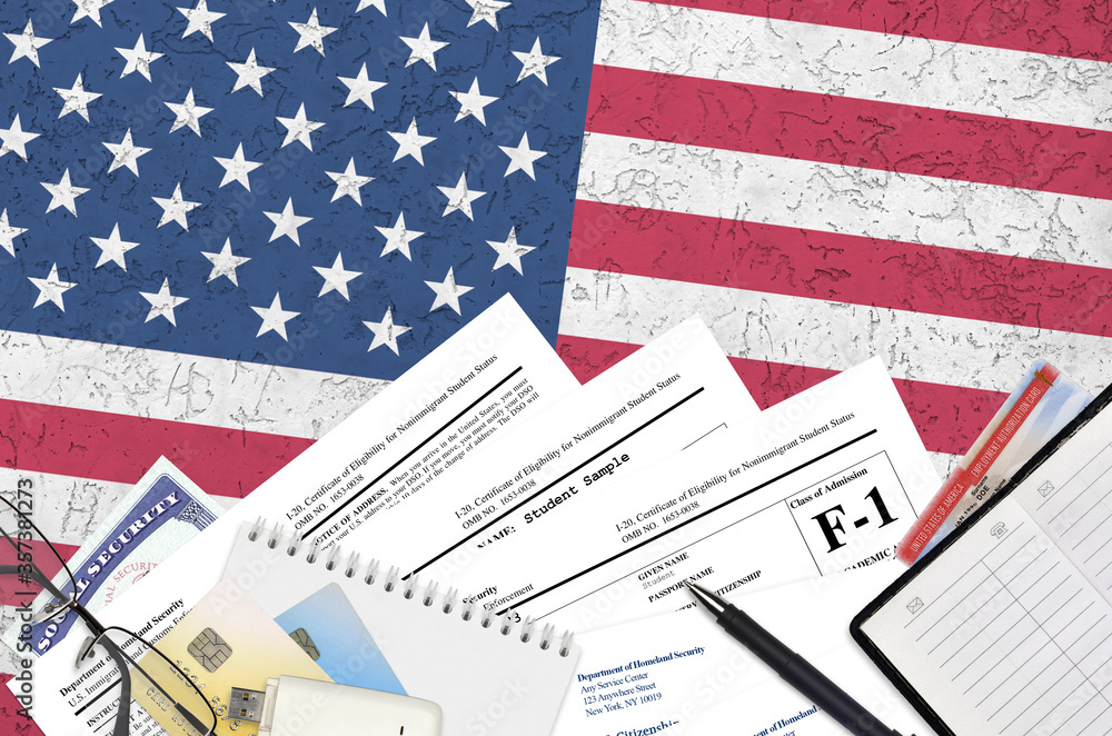 USCIS Form I 20 Certificate Of Eligibility For Nonimmigrant Student Status Lies On Flat Lay uscis-form-i-20-certificate-of-eligibility-for-nonimmigrant-student-status-lies-on-flat-lay