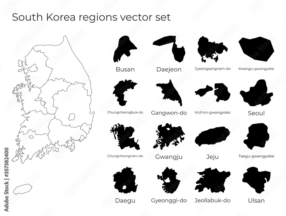 South Korea map with shapes of regions. Blank vector map of the Country ...